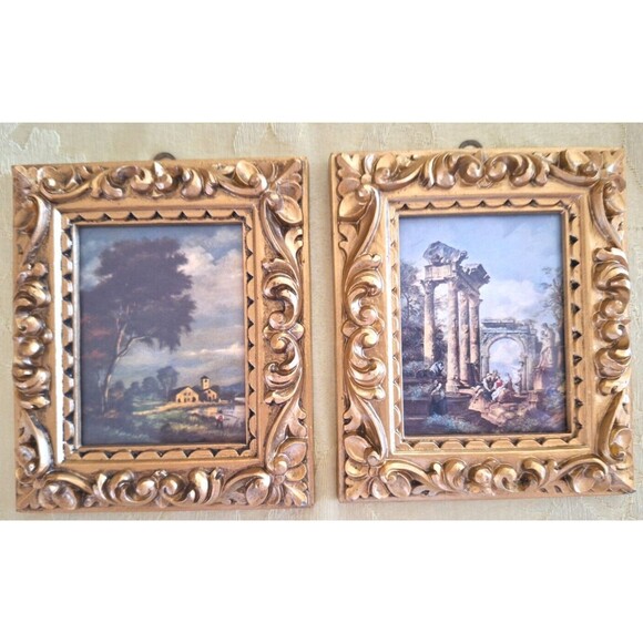 Italian Scenes | Art | Set Of 2 Vintage 5 Mcm Gold Framed Italian ...